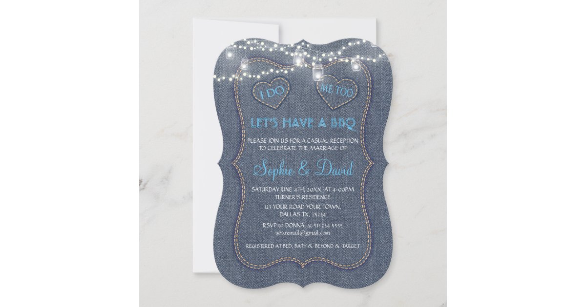 Old Denim Blue String Lights I DO BBQ Invitation | Zazzle