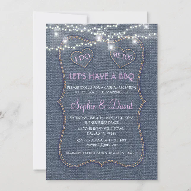 Old Denim Blue String Lights Western I DO BBQ Invitation | Zazzle