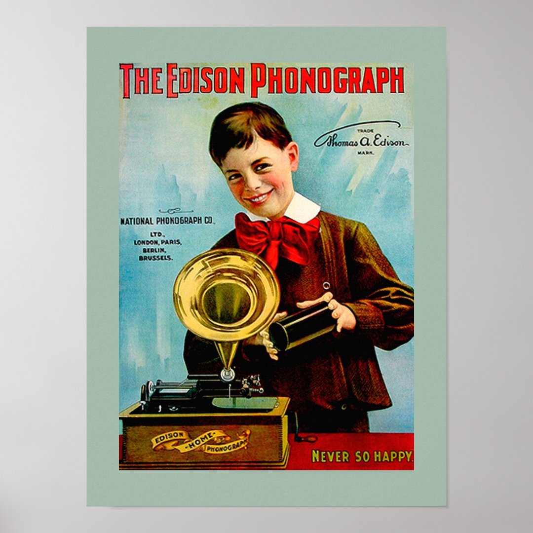 Old Edison Phonograph Cylinder Record Player Ad Poster | Zazzle