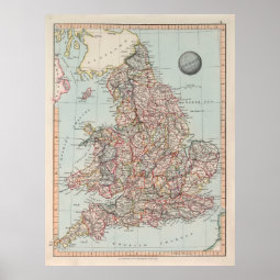 Old England Map (1850) Vintage Britain Atlas Poster | Zazzle