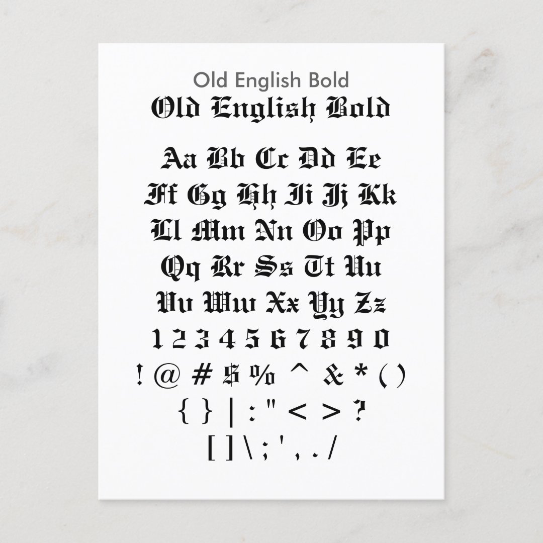Old English Bold - Zazzle Font Sampler Sheet Postcard | Zazzle