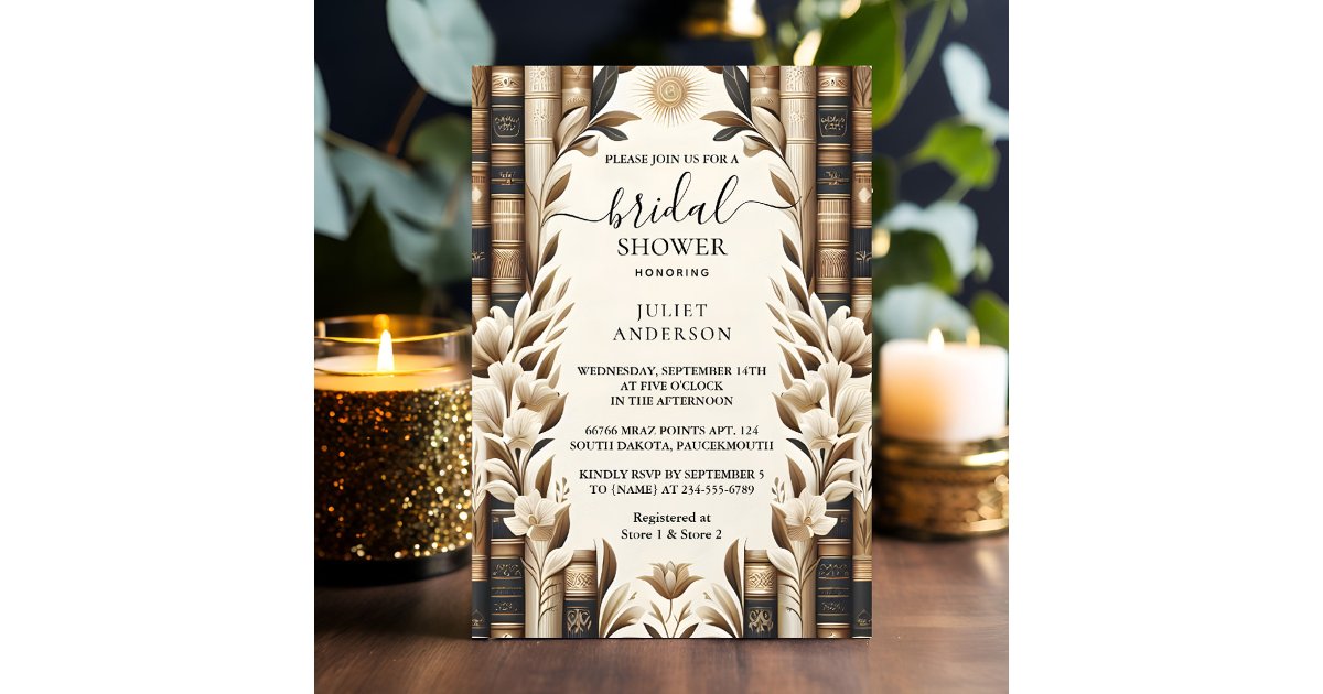 Old English Retro Book Club Cover Bridal Shower Invitation | Zazzle