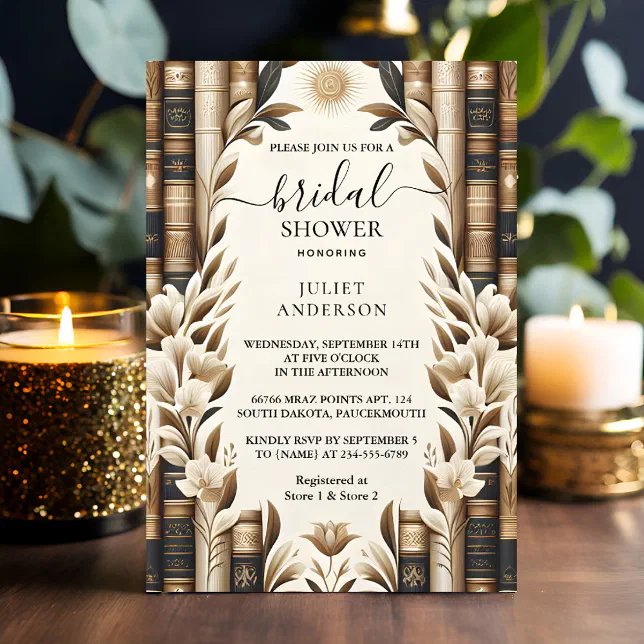 Old English Retro Book Club Cover Bridal Shower Invitation | Zazzle