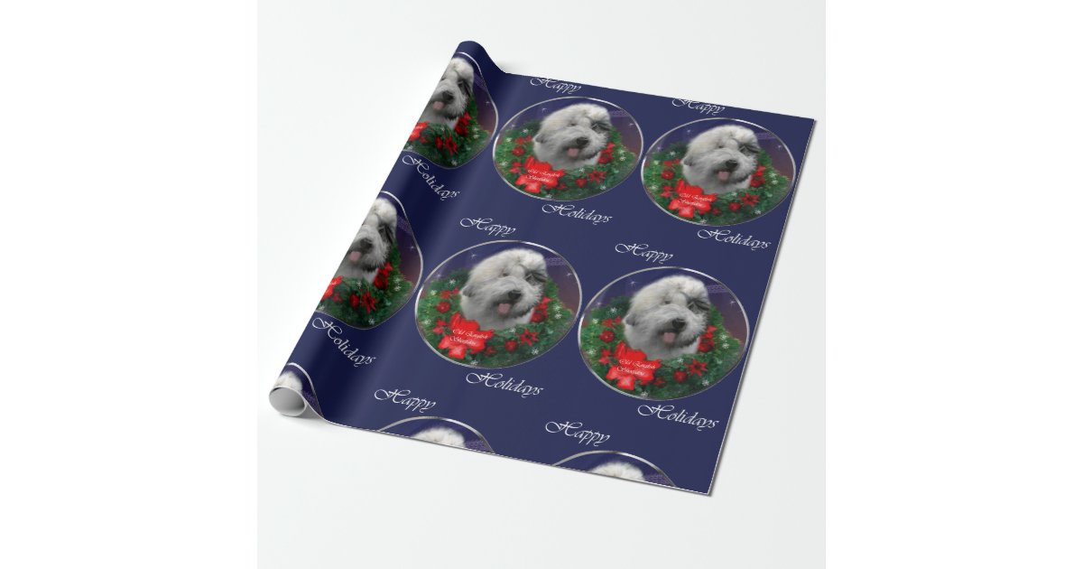 Old English Sheepdog Christmas Wrapping Paper | Zazzle