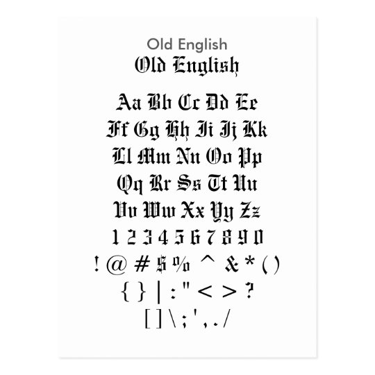 Old English - Zazzle Font Sampler Sheet Postcard | Zazzle.com
