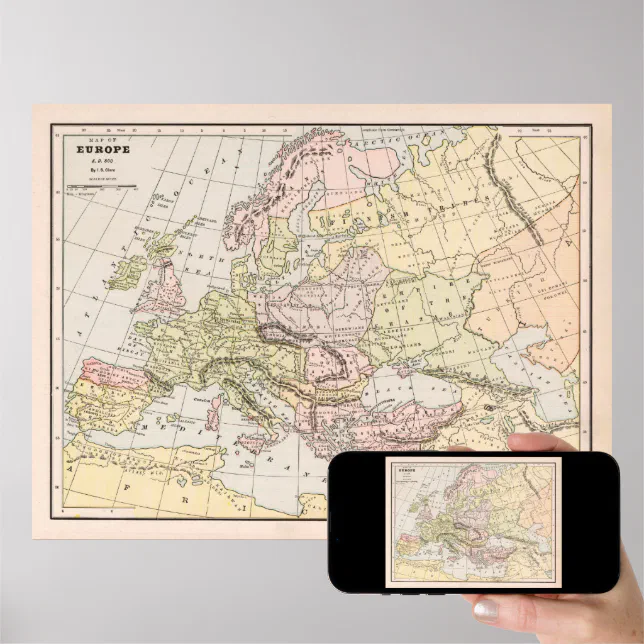 Old Europe 800 AD Map (1901) Poster | Zazzle