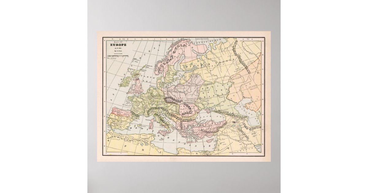 Old Europe 800 AD Map (1901) Poster | Zazzle