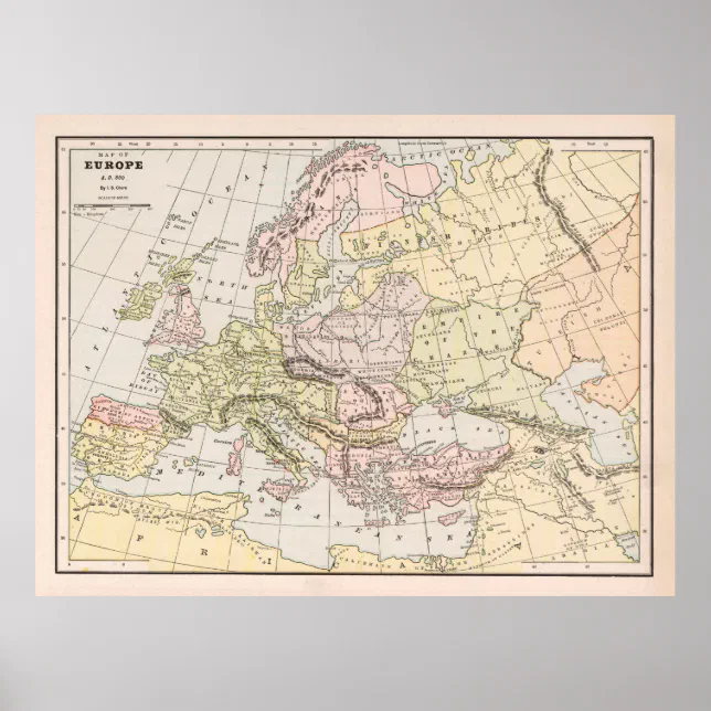 Old Europe 800 AD Map (1901) Poster | Zazzle