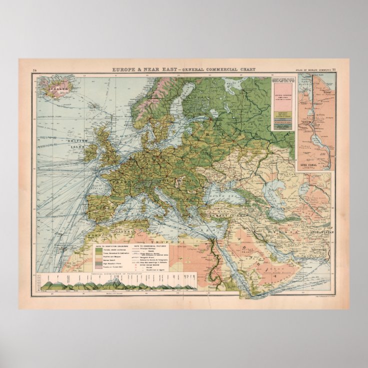 Old Europe Commercial Route Map (1907) Poster | Zazzle