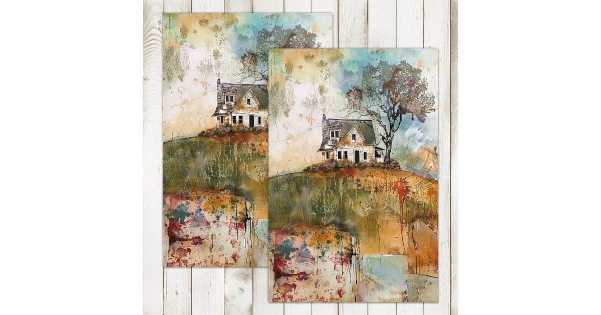 OLD FARMHOUSE ON A HILL DECOUPAGE TISSUE PAPER | Zazzle