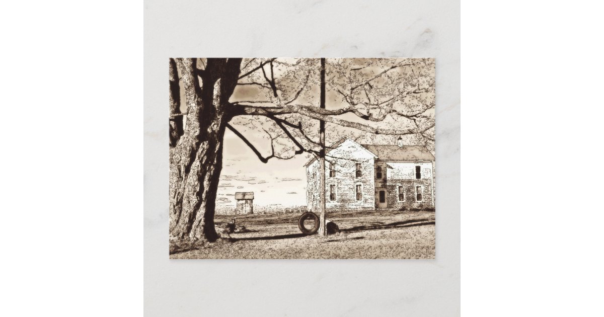 Old Farmhouse Sepia Postcard | Zazzle