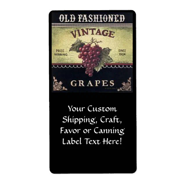Old Fashion Vintage Grapes, Purple and Black Wine Label | Zazzle