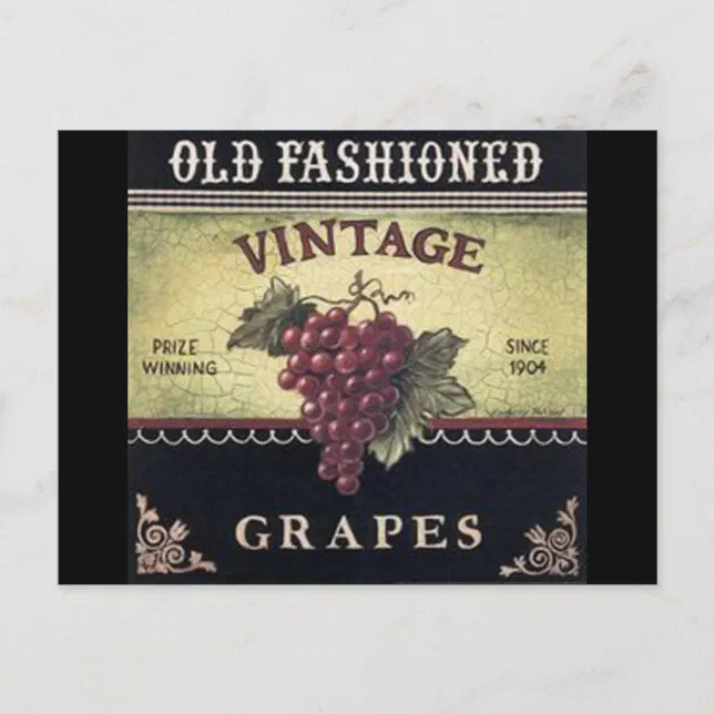 Old Fashion Vintage Grapes, Purple and Black Wine Postcard | Zazzle