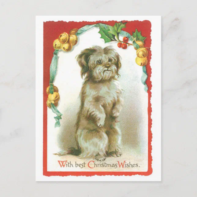 Old-fashioned Christmas, Puppy Holiday Postcard | Zazzle