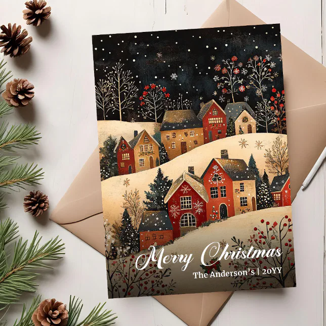 Old Fashioned Christmas Scene Editable Greeting Holiday Card | Zazzle