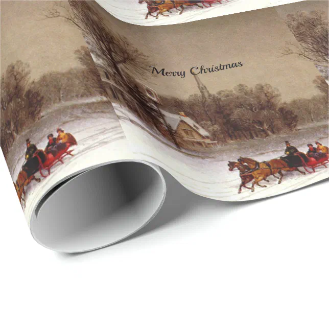 Old-Fashioned Christmas Sleigh Ride, Winter Scene Wrapping Paper | Zazzle