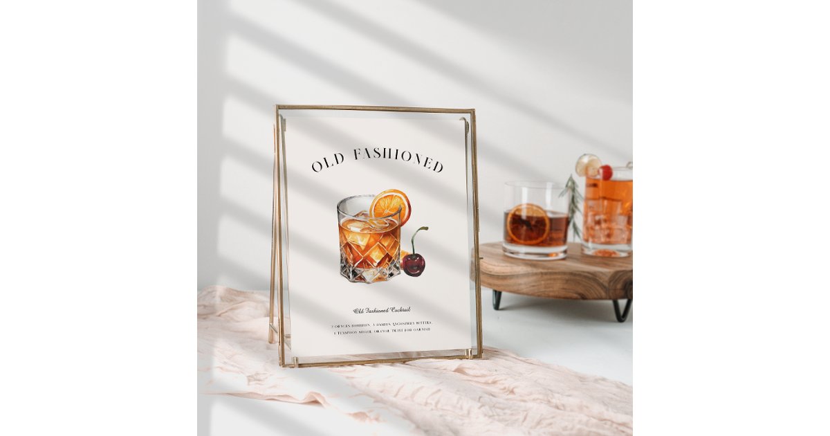 Old Fashioned Cocktail | Birthday Drink Menu Poster | Zazzle