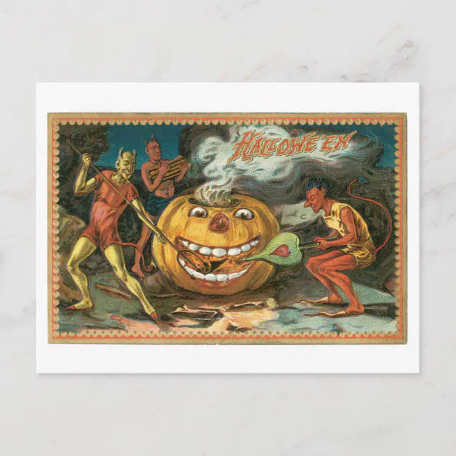 Old-fashioned Halloween, Devils Postcard | Zazzle