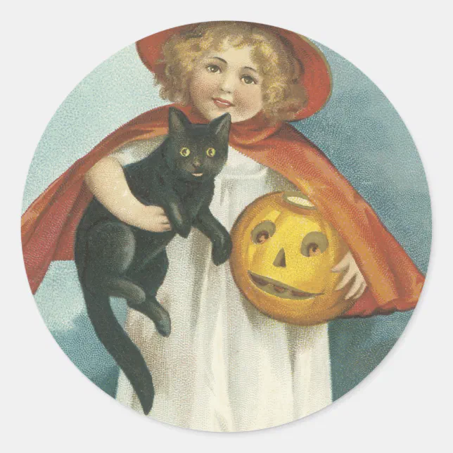 Old Fashioned Halloween Jolly Little Witch Classic Round Sticker | Zazzle