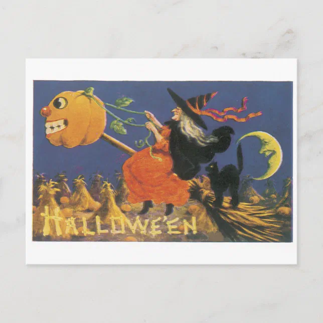 Old-fashioned Halloween, Witch Postcard | Zazzle