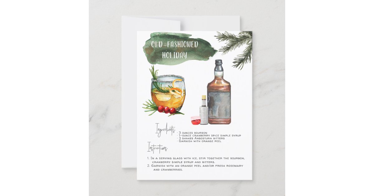 Old-Fashioned | Holiday Cocktail Recipe Card | Zazzle