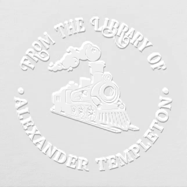 Old Fashioned Locomotive Train Library Book Name Embosser | Zazzle