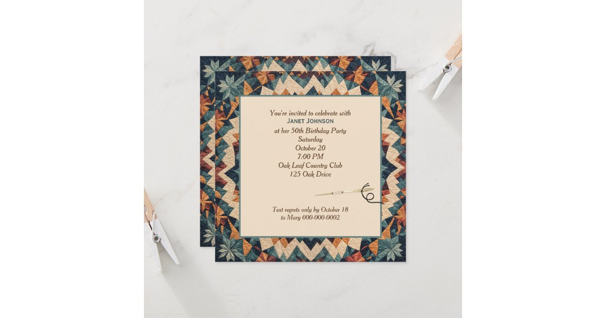 Old-fashioned Patchwork Kaleidoscope Quilt Pattern Invitation | Zazzle