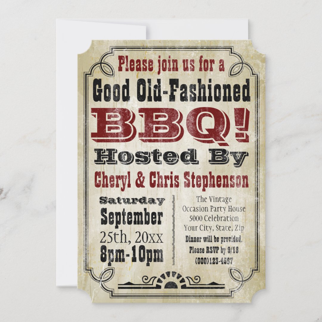 Old-Fashioned Rustic Country BBQ Barbeque Party Invitation | Zazzle