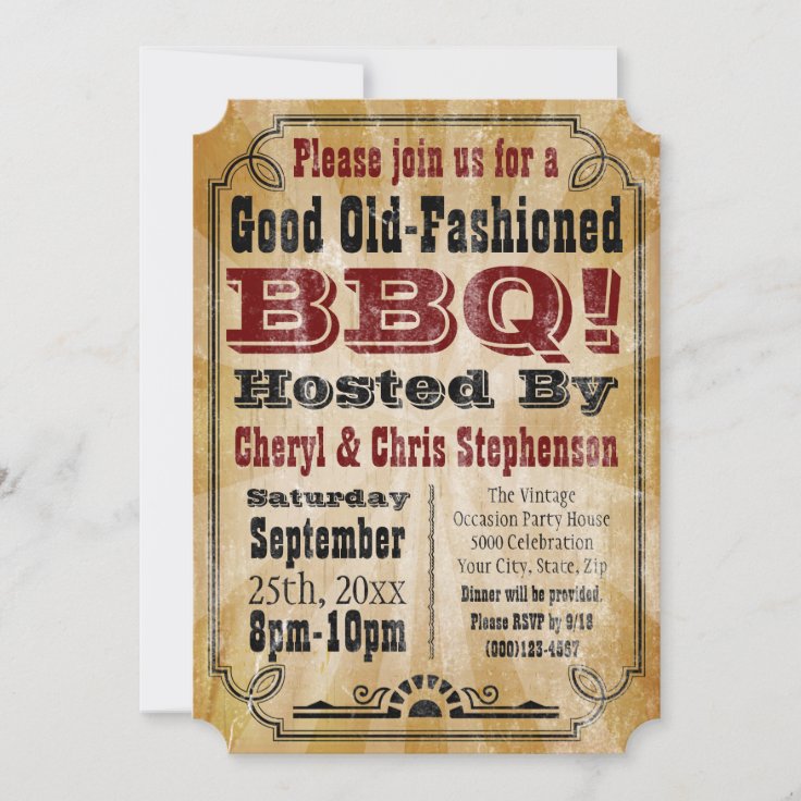 Old-Fashioned Rustic Country BBQ Barbeque Party Invitation | Zazzle