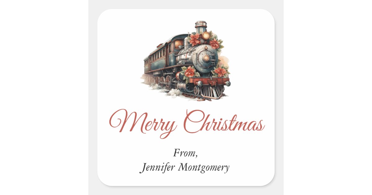 Old-Fashioned Steam Train Retro Christmas Square Sticker | Zazzle
