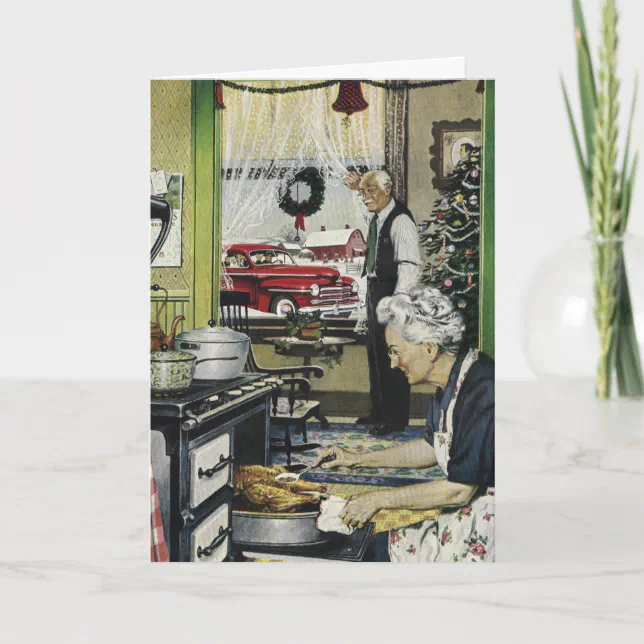 Old Fashioned Vintage Home Kitchen Christmas Card | Zazzle