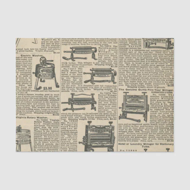 Old Fashioned Washers Catalog Page Tissue Paper | Zazzle