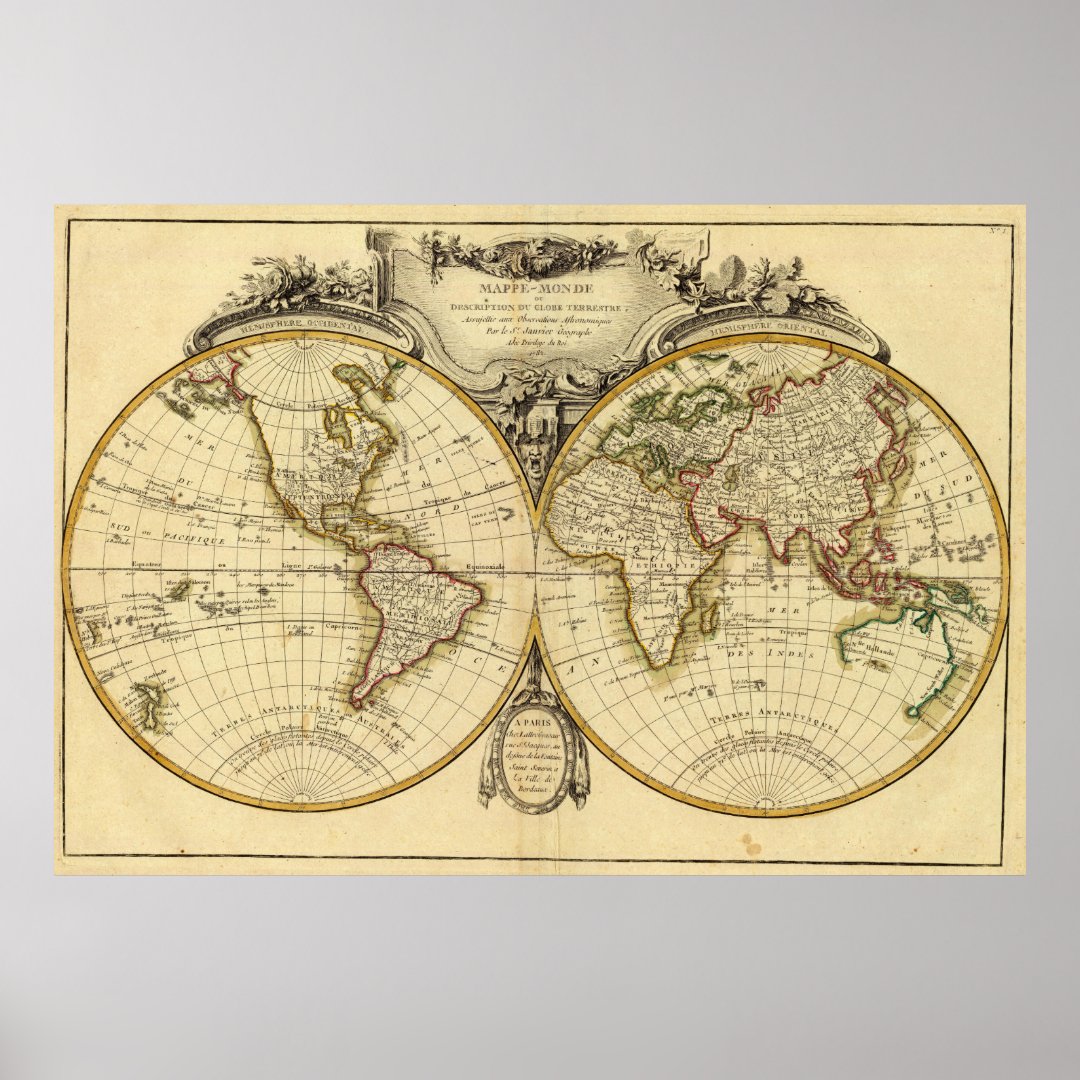 Old Fashioned World Map (1782) Poster | Zazzle