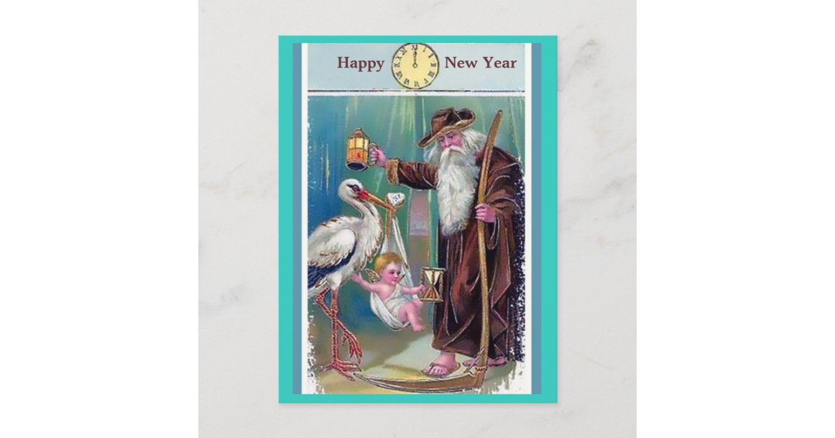 Old Father Time & Baby New Year Vintage 1909 copy Postcard | Zazzle