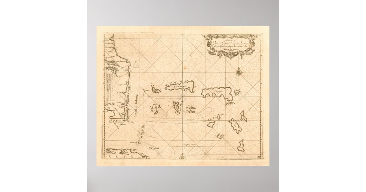 Old Florida and Bahamas Map (1680) Poster | Zazzle