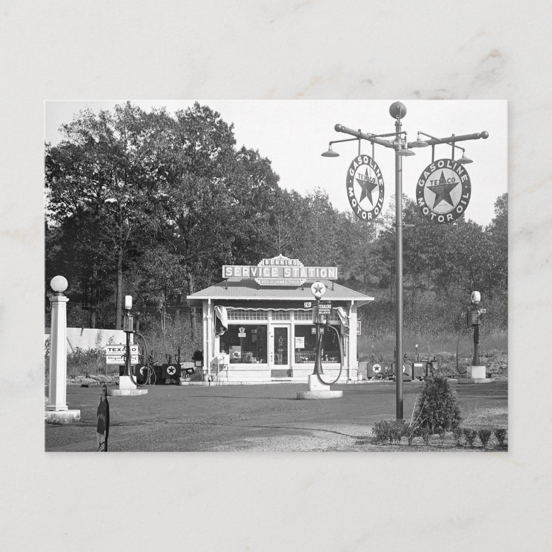 Old gas station, 1925 postcard | Zazzle