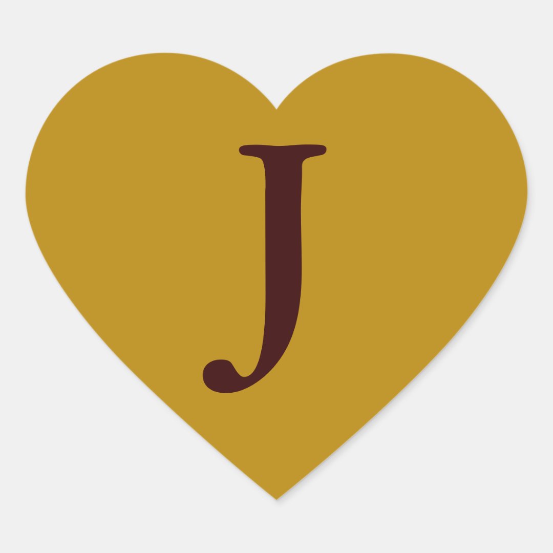 old gold with letter J Heart Sticker | Zazzle