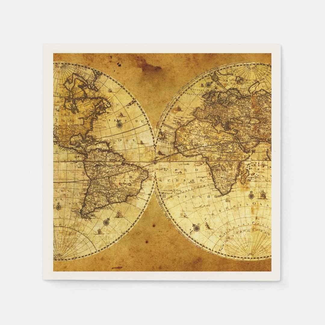 Old Golden World Map Paper Napkins | Zazzle