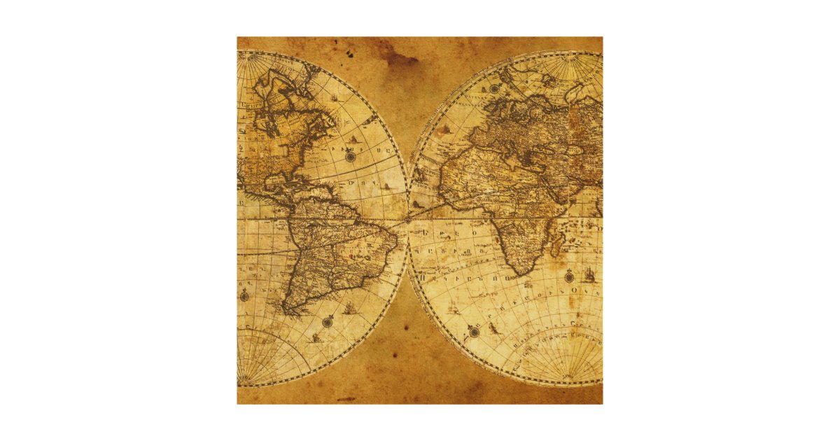 Old Golden World Map Wood Wall Art | Zazzle
