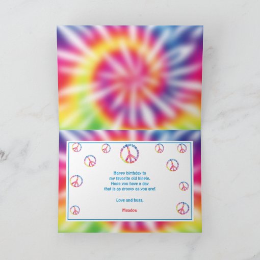 Old Hippie Hippy Tie Dye Birthday Card | Zazzle