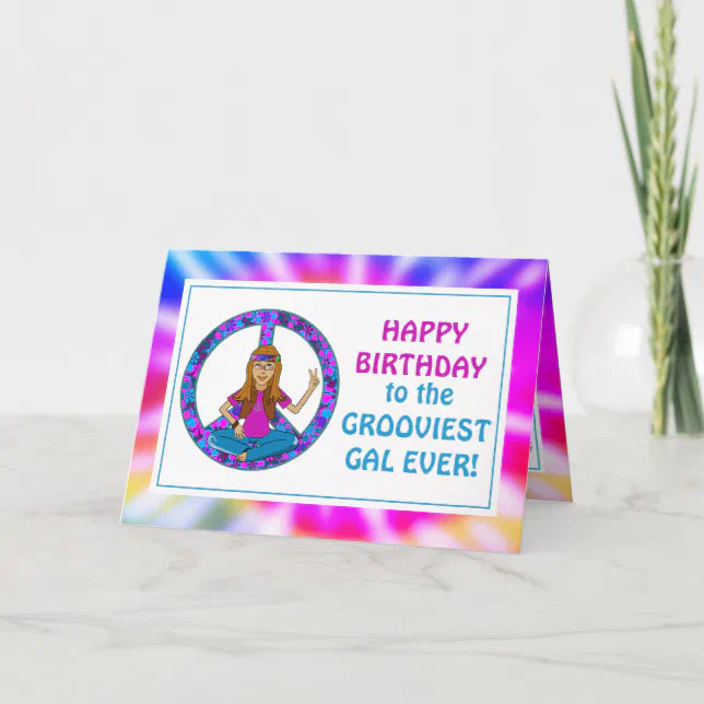 Old Hippie Hippy Tie Dye Groovy Gal Birthday Card | Zazzle