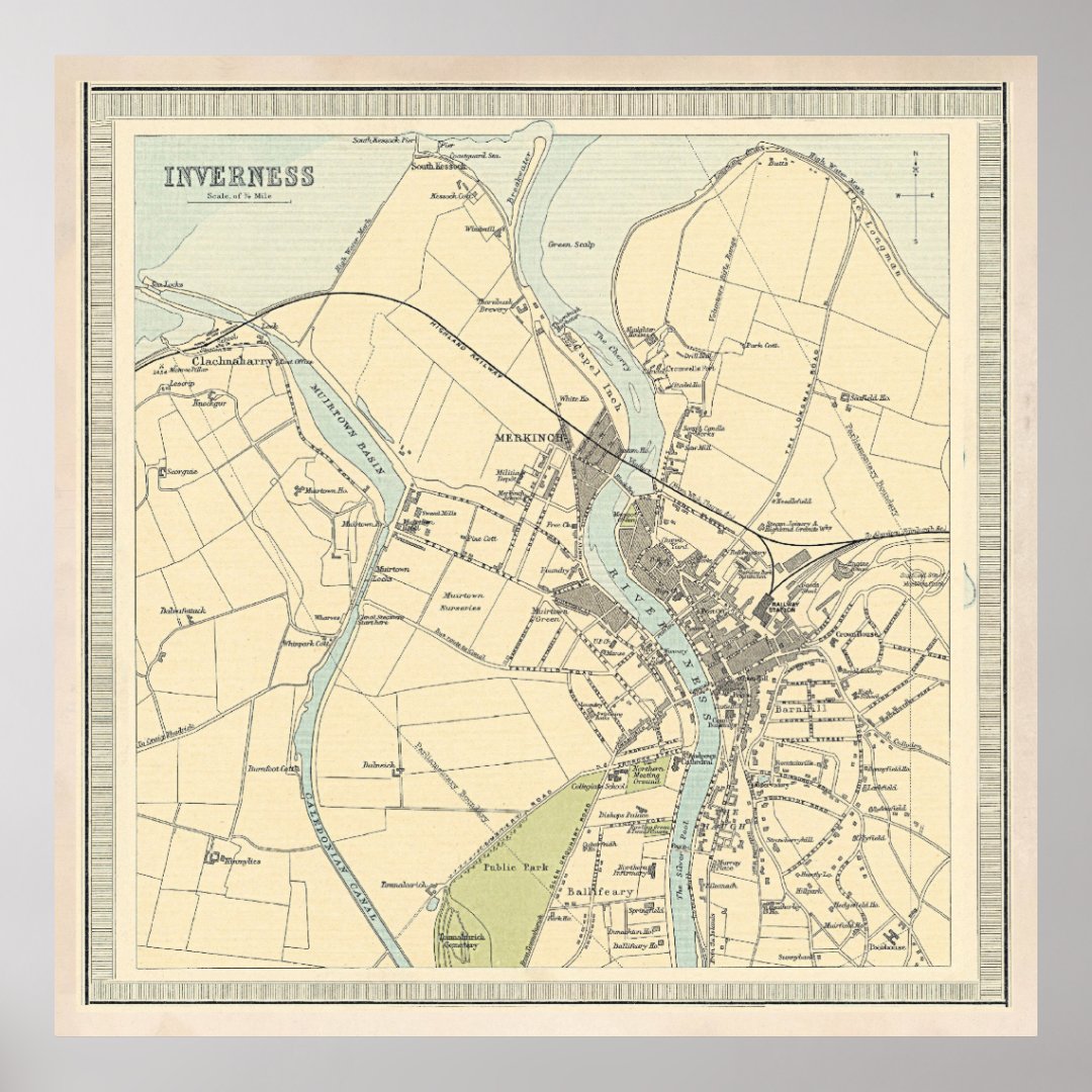 Old Inverness Scotland Map (1912) Poster | Zazzle