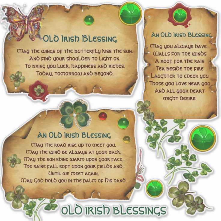 Old Irish Blessings Parchment Shamrocks, Butterfly Sticker | Zazzle