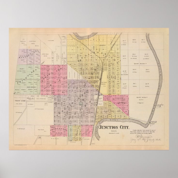 Old Junction City Kansas Map (1887) Vintage KS Poster | Zazzle