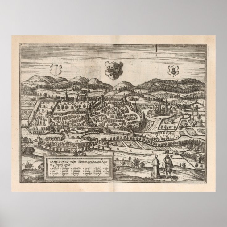 Old Kempten Germany Map (1623) Vintage Bavaria Poster | Zazzle