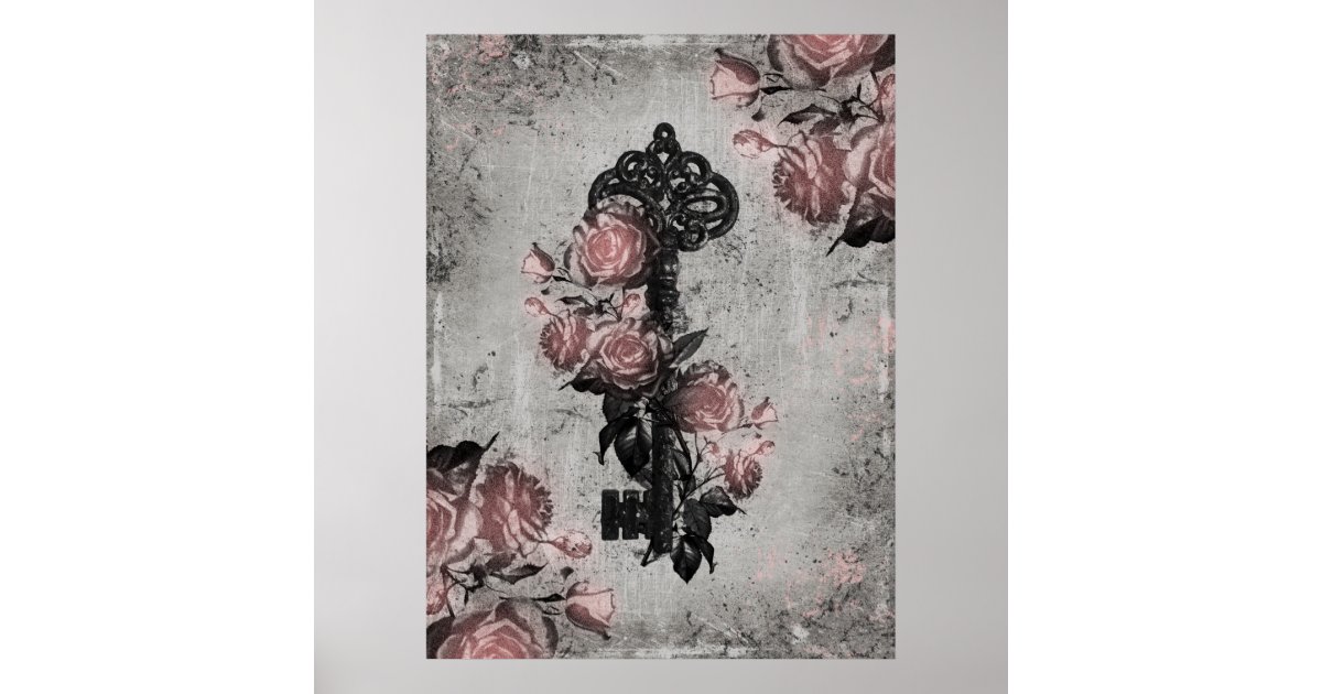Old Key and Roses Poster | Zazzle
