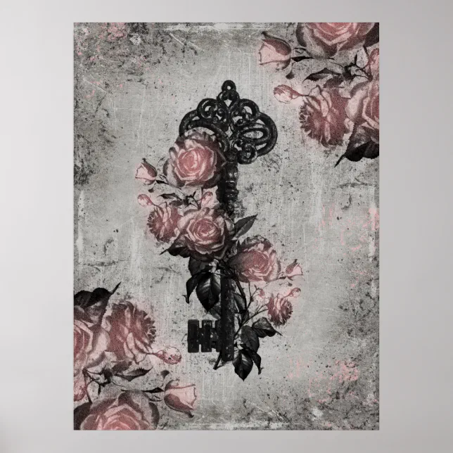 Old Key and Roses Poster | Zazzle