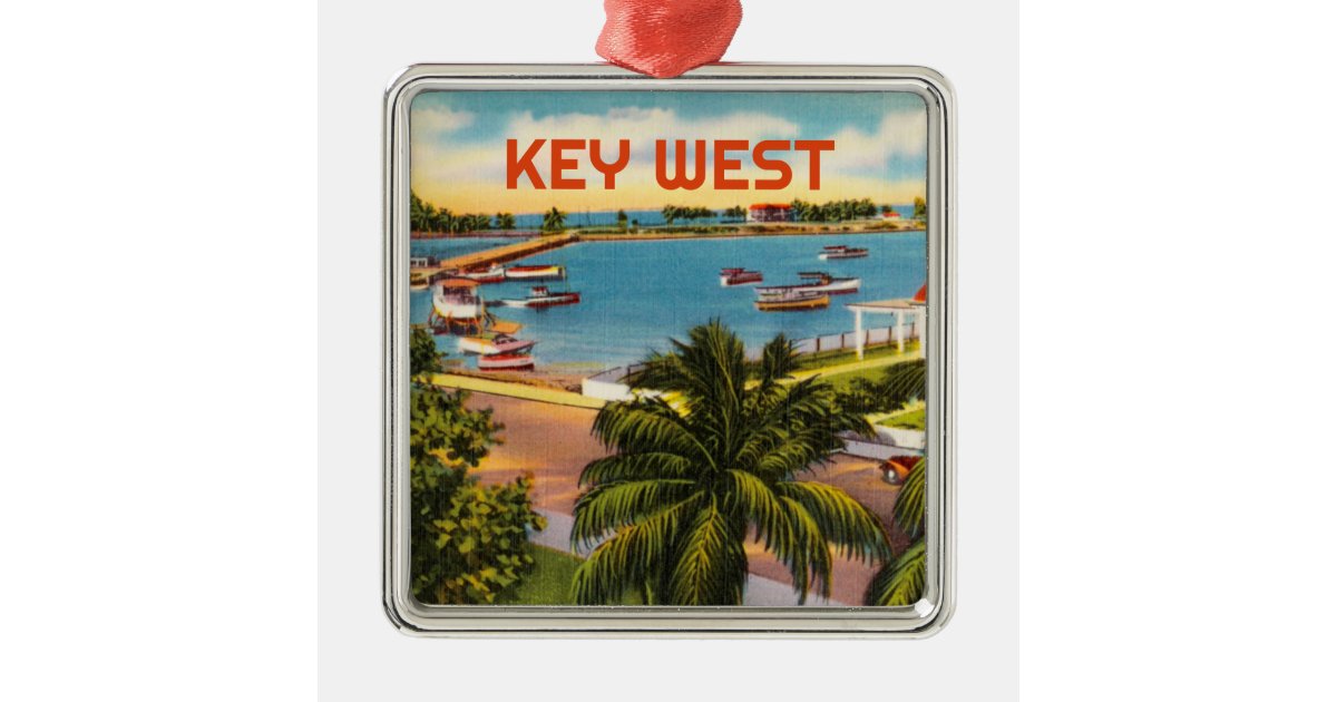 Old Key West Florida with vintage harbor scene Metal Ornament | Zazzle