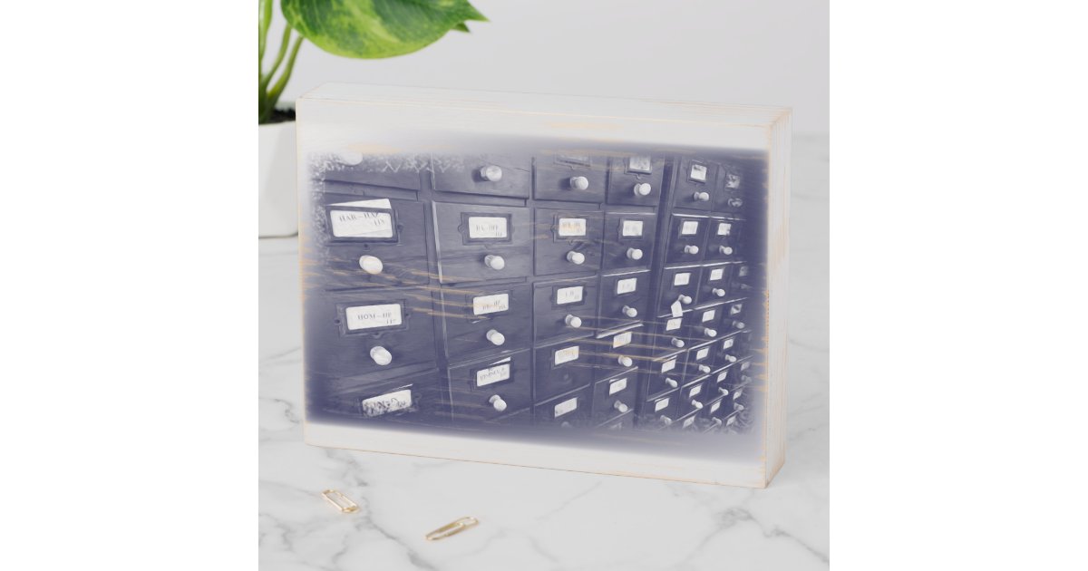 Old library drawers wooden box sign | Zazzle