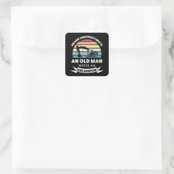 Old Man with an Excavator Funny Gift Dad Square Sticker | Zazzle